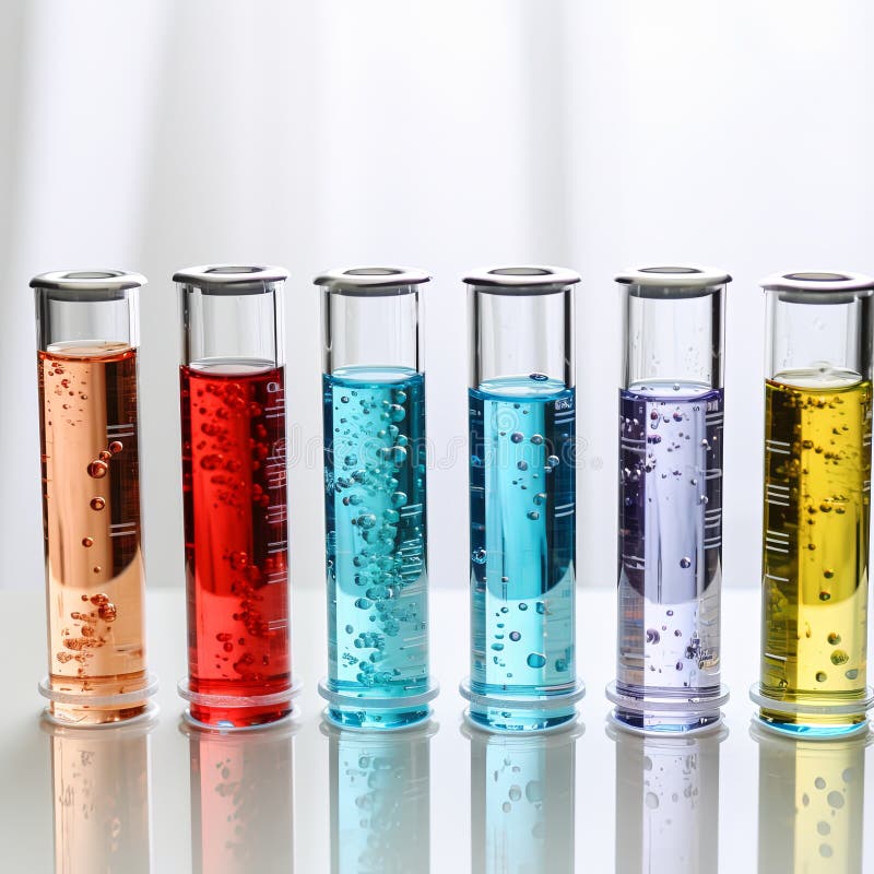Laboratory Glassware with Colorful Liquids on Table Stock Image - Image ...