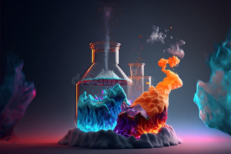 Laboratory Glassware with Colorful Smoke and Fire, 3d Illustration ...