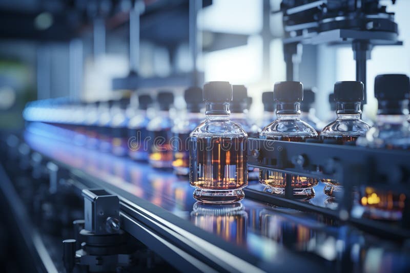 Laboratory Glassware on a Conveyor Belt in a Modern Factory Stock ...