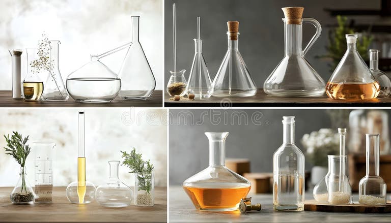 Laboratory Glassware. Different Flasks and Test Tubes with Samples ...