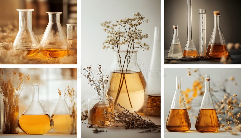 Laboratory Glassware. Different Flasks and Test Tubes with Samples ...