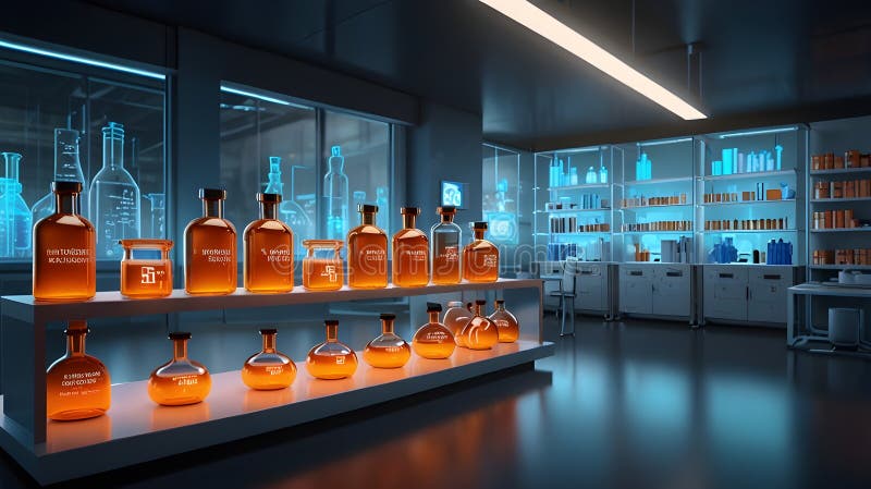 Laboratory Glassware on Display Shelves Stock Illustration ...