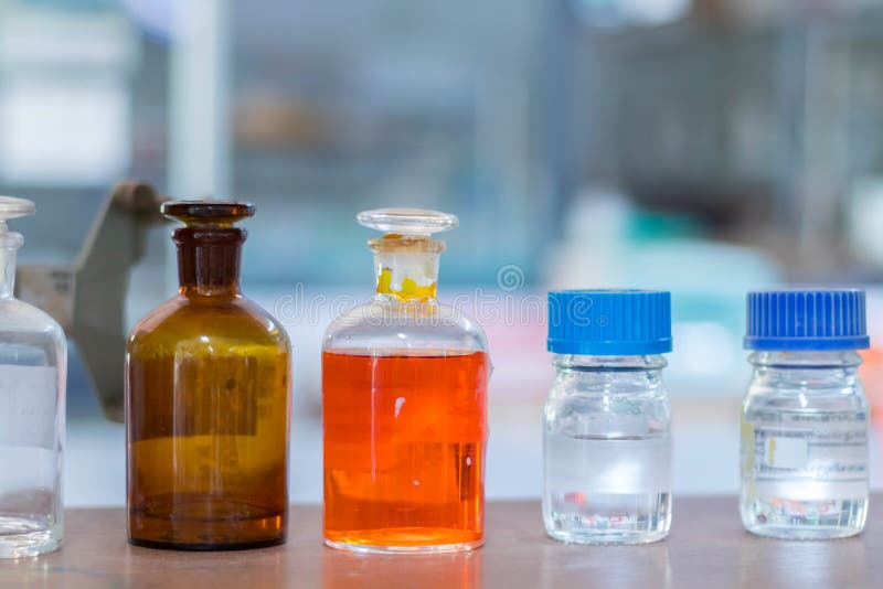 Laboratory Glassware with Green Liquid in a Science Research Laboratory ...
