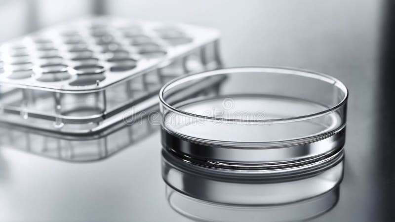 Laboratory Glassware Including a Petri Dish and Multi-well Plate on a ...
