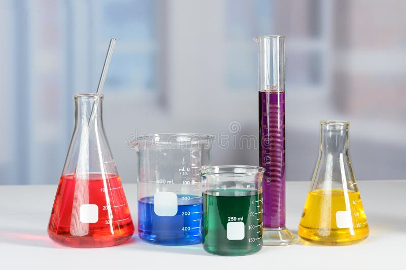 Laboratory Glassware on Lab Table Stock Image - Image of green, beaker ...