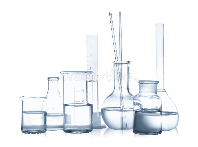 Laboratory Glassware with Liquid Isolated on White Stock Image - Image ...