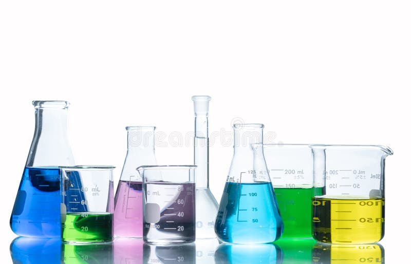 Laboratory Glassware with Liquids of Different Colors Stock Photo ...