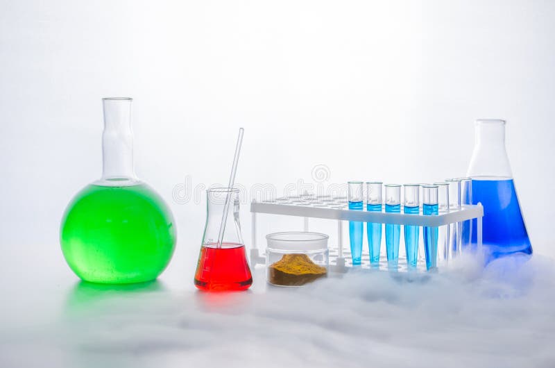 Set of Laboratory Glassware. Laboratory Analysis. Chemical Reaction ...