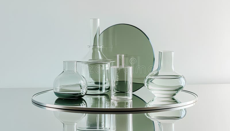 Laboratory Glassware on a Mirror Surface on a Light Background Stock ...