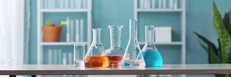 Laboratory Glassware with Samples on Table in a Modern Lab Stock ...