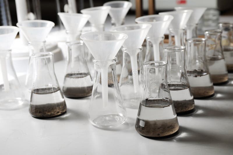 Scientist Doing Nitrogen Titration of Soil Sample at Table. Laboratory ...