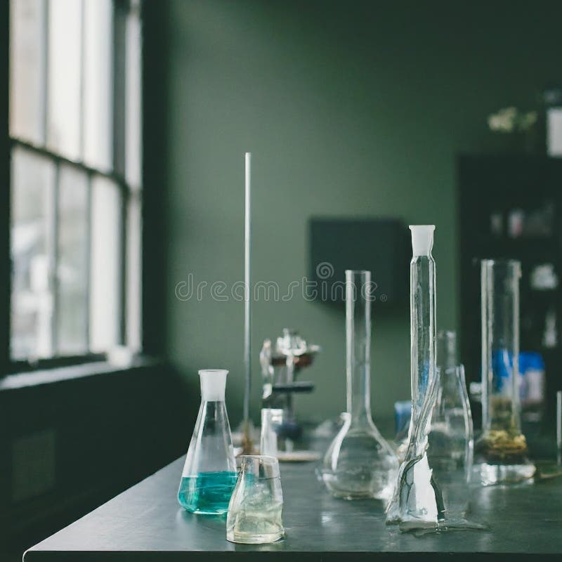 Laboratory Glassware on a Table Stock Illustration - Illustration of ...
