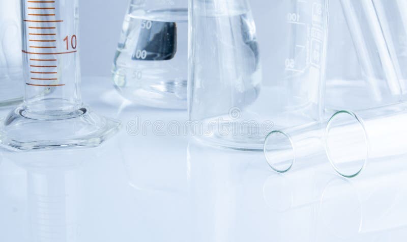 Laboratory Glassware on Table, Symbolic of Science Research. Stock ...