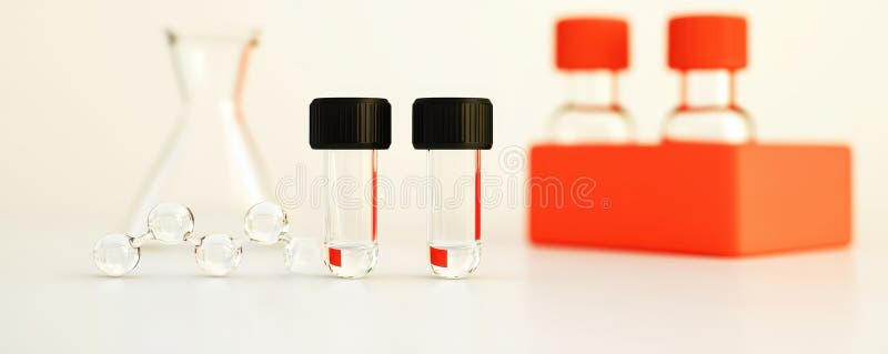 Laboratory Glassware with Test Tubes and Molecular Model, Volatile ...