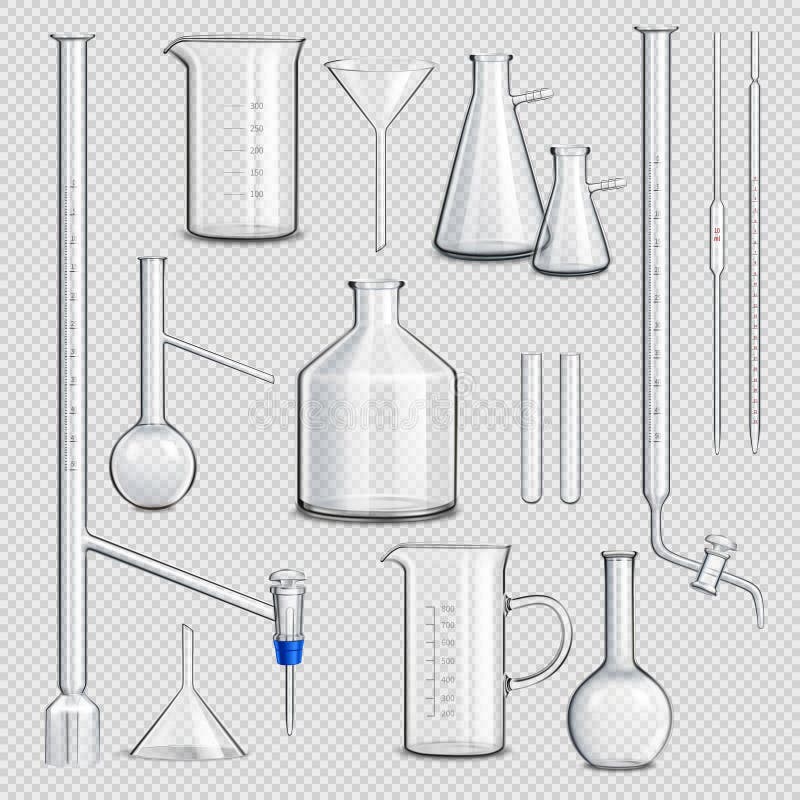Laboratory Glassware Transparent Set Stock Vector - Illustration of ...