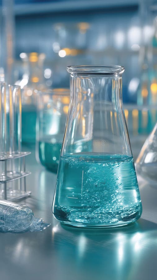Laboratory Glassware with Turquoise Liquid, Test Tubes, Clean Science ...