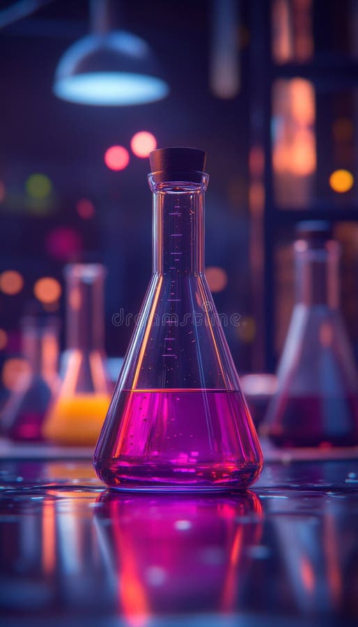 Laboratory Glassware with Vibrant Purple Solution, Beakers, Flasks ...