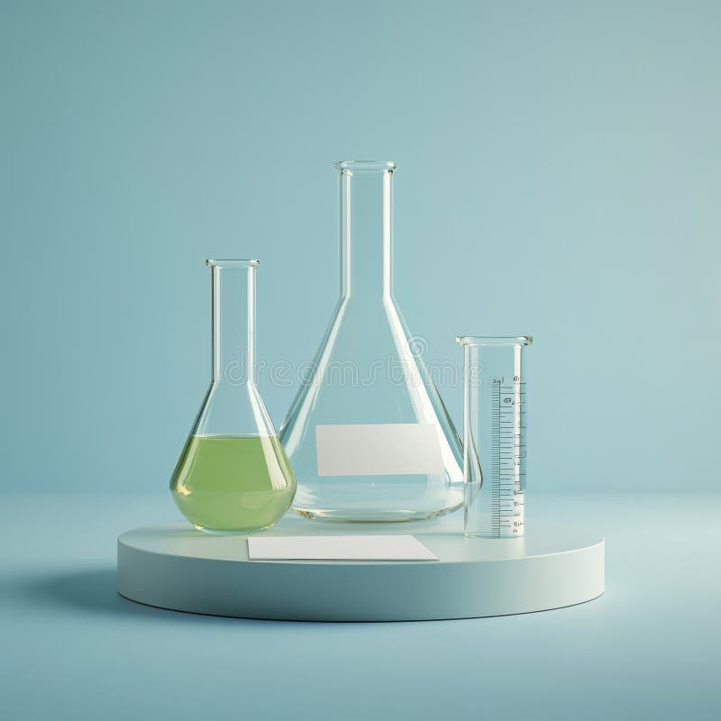 Laboratory Glassware on White Podium. 3d Vector Illustration Stock ...