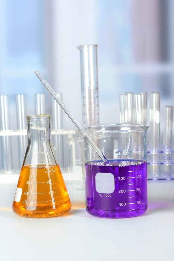 Laboratory Glassware on White Table Stock Image - Image of chemistry ...