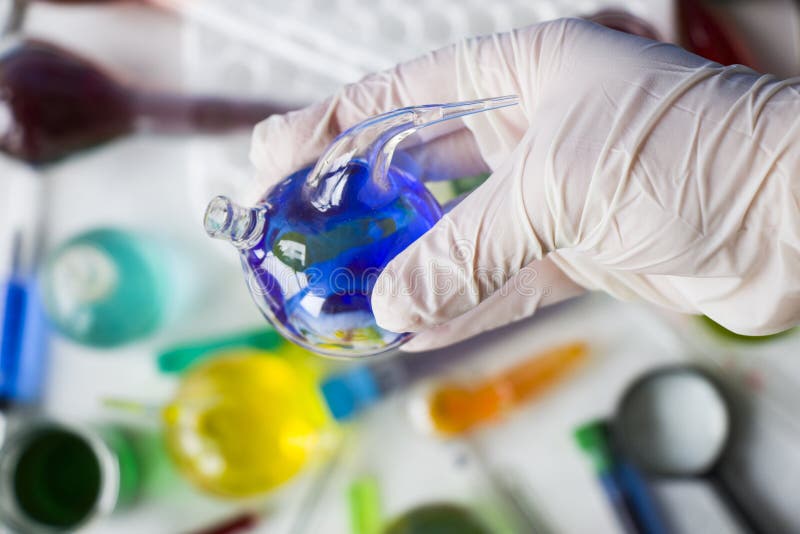 Laboratory Instruments, Glassware and Reagents, Colorful Liquid ...