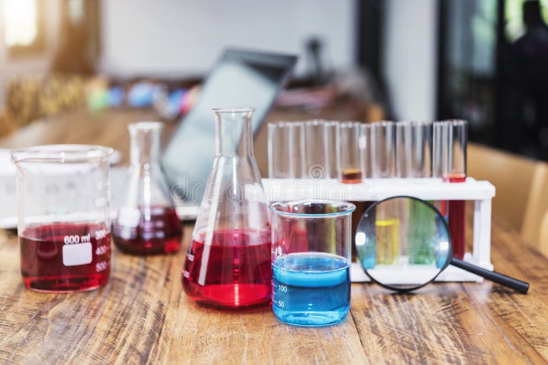 Laboratory Items on Table in Lab or School. Science and Education ...
