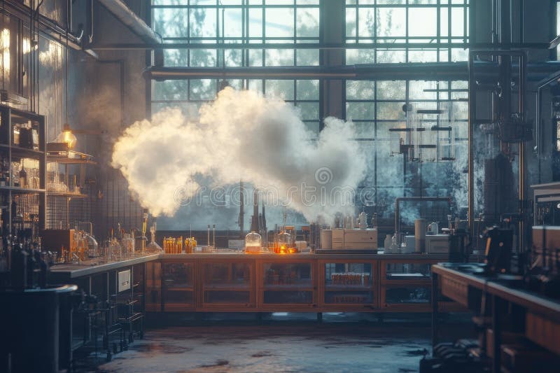 A Laboratory with a Large Cloud of Smoke in the Middle Stock Image ...
