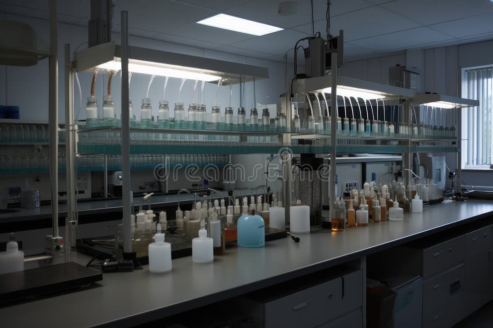 Laboratory with Lines of Glassware and Modern Equipment for Precision ...