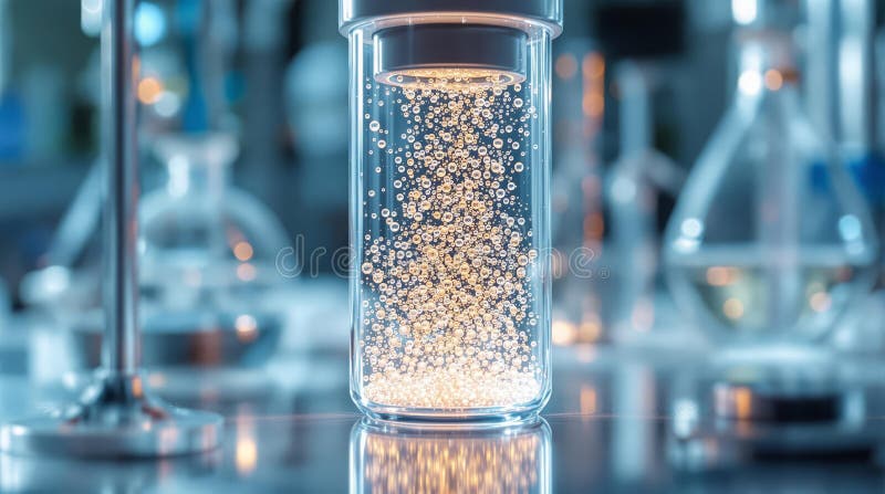 Bubbling Liquid in Glass Cylinder Illuminated from Below, Generative Ai ...