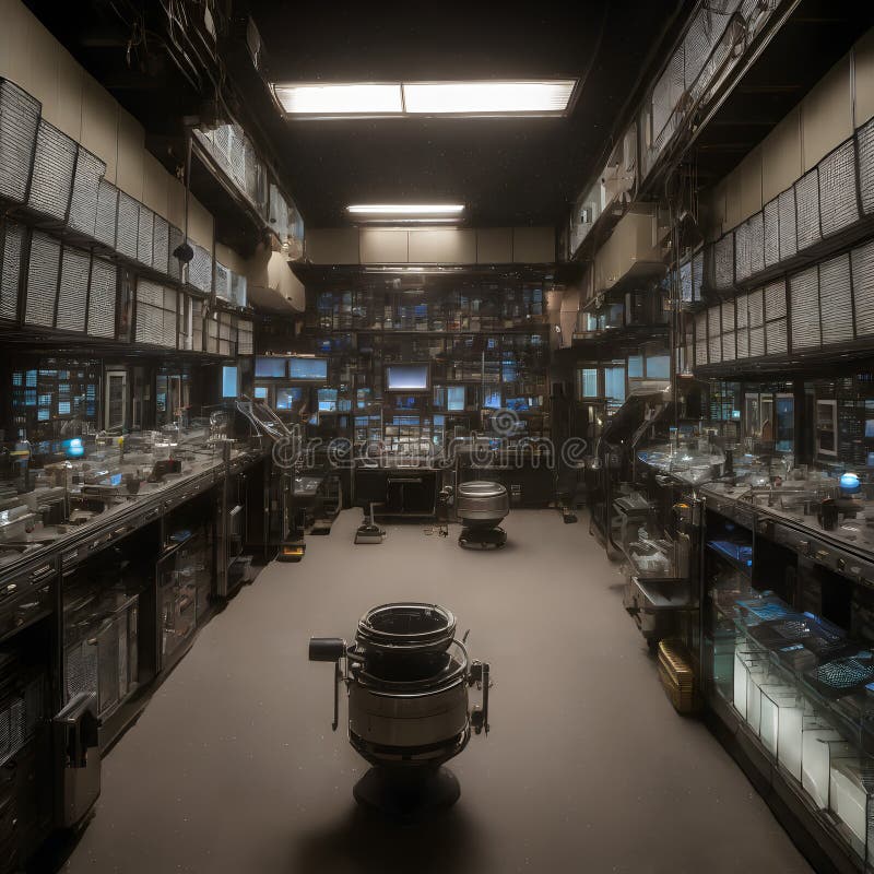 A Laboratory with Many Computers and a Machine. Stock Photo - Image of ...