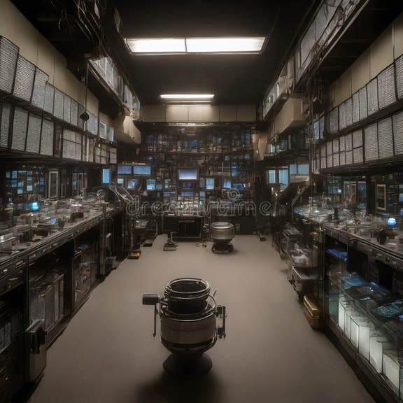 A Laboratory with Many Computers and a Machine. Stock Photo - Image of ...
