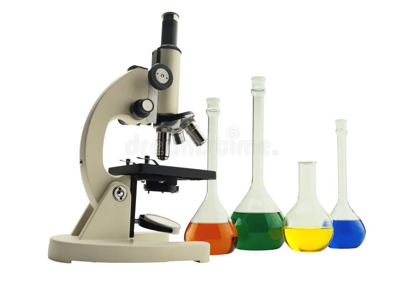 Scientist is Testing and Doing Lab Sample with Microscope in La Stock ...