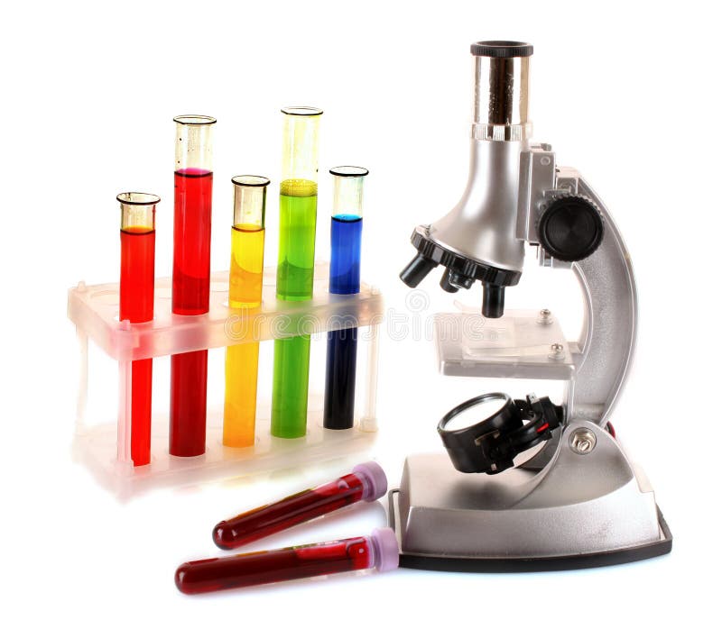 Laboratory Metal Microscope and Test Tubes Stock Image - Image of ...