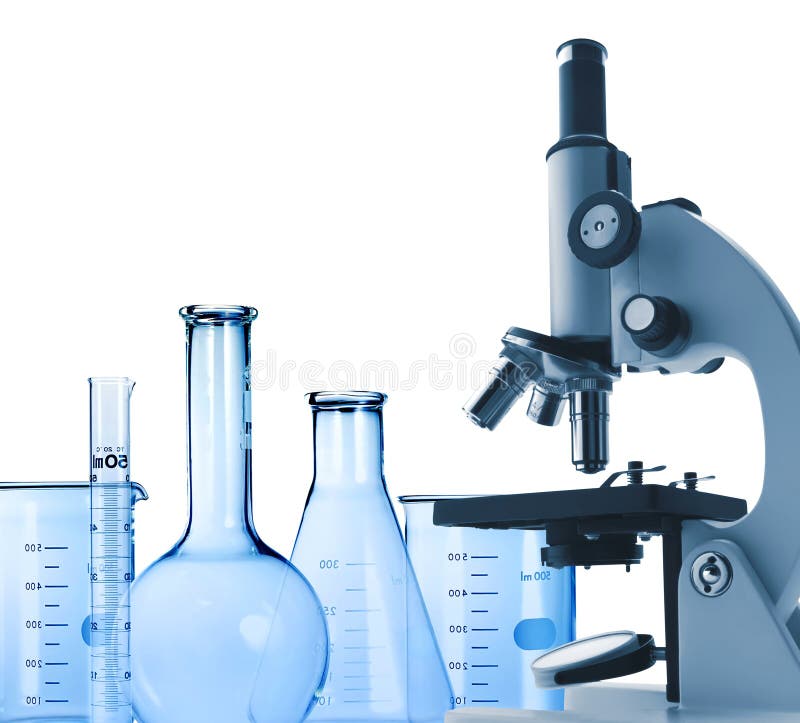 Laboratory Metal Microscope and Test-tubes Isolated on White Stock ...