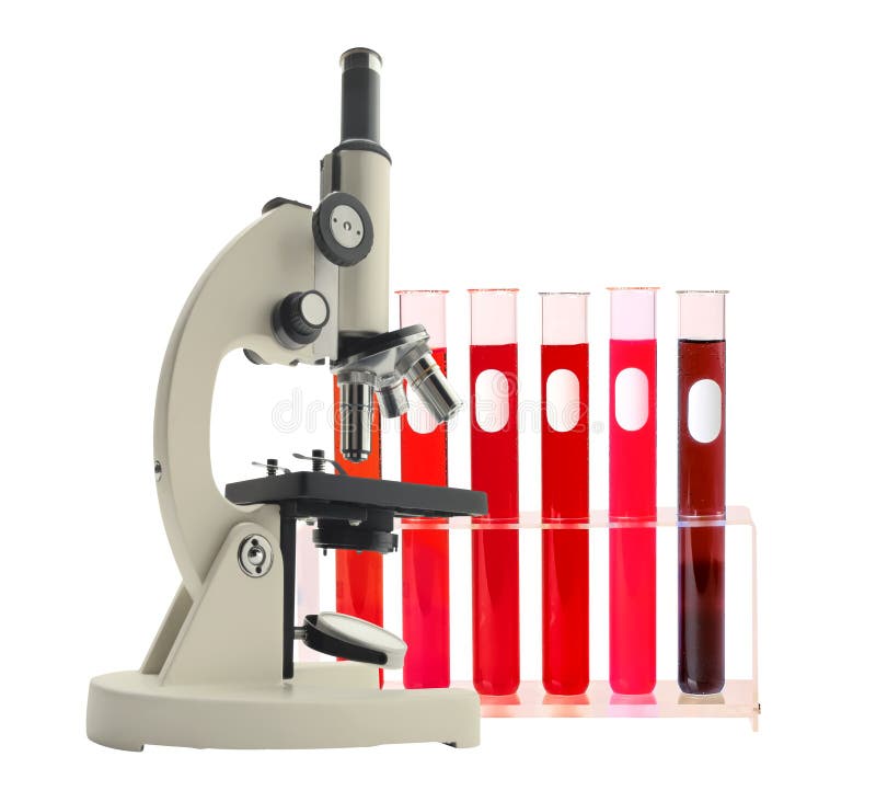 Laboratory Metal Microscope and Test Tubes with Liquid Isolated Stock ...