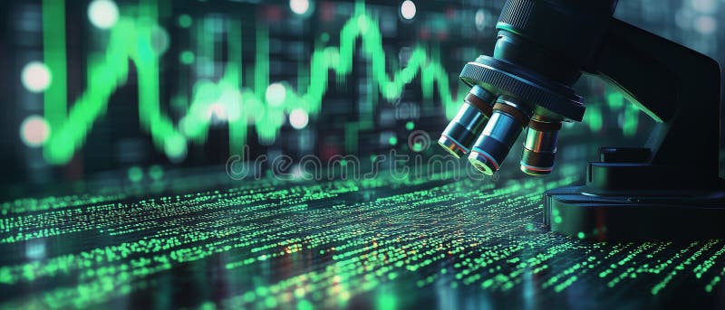 Laboratory Microscope Analyzing Data with Green Digital Graphs in a ...