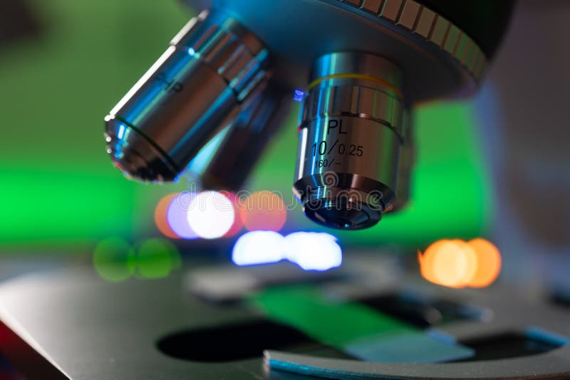 Laboratory Microscope in Bokeh Light Stock Image - Image of discovery ...