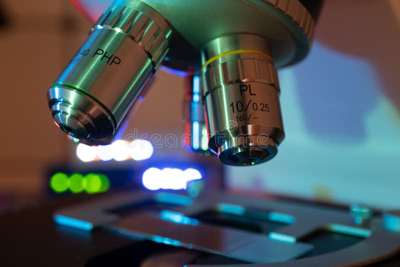 Laboratory Microscope in Bokeh Light Stock Photo - Image of bokeh, test ...