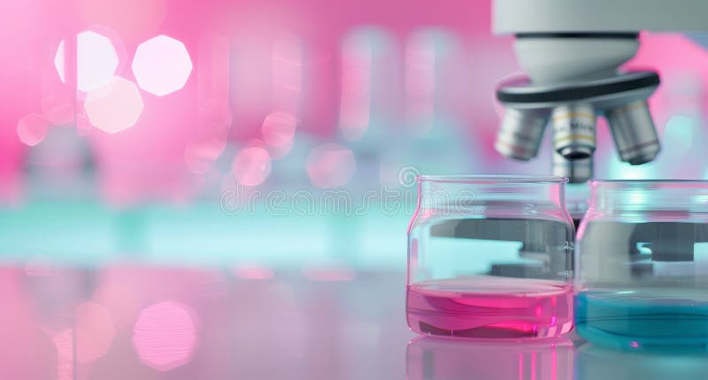 Laboratory Microscope with Colorful Solutions on a White Table Stock ...