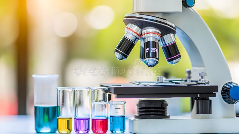 Laboratory Microscope with Colorful Test Tubes Stock Illustration ...