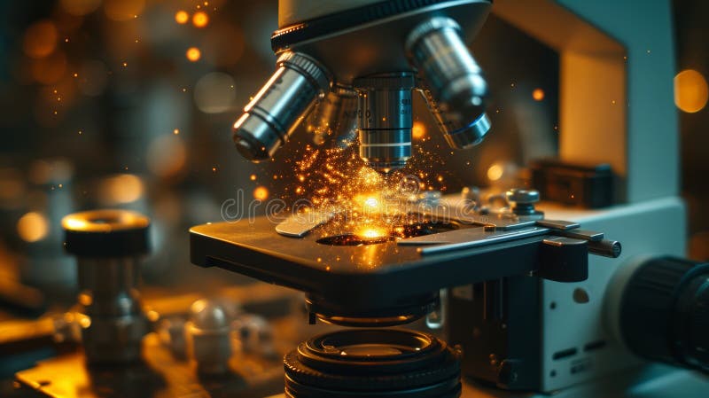 A Laboratory Microscope Experiencing a Magical Reaction, with Sparkling ...