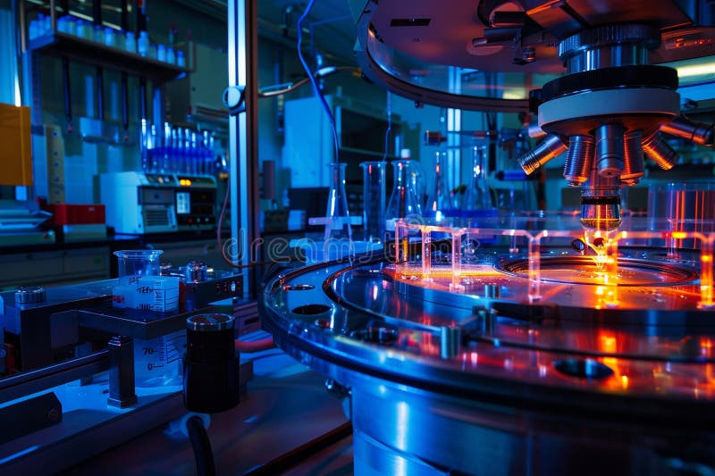 Laboratory Microscope with Glowing Red Light Stock Image - Image of ...