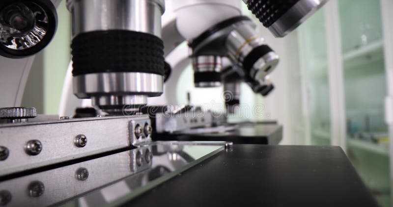 Laboratory Microscope Lens and Modern Microscopes in Laboratory Stock ...