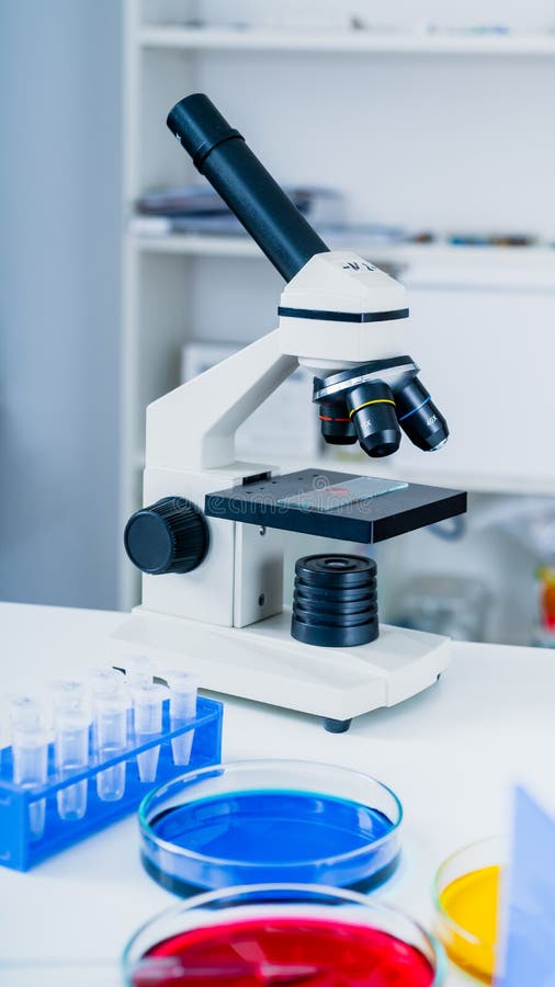 Laboratory Microscope Lens.modern Microscopes in a Lab.. Stock Photo ...
