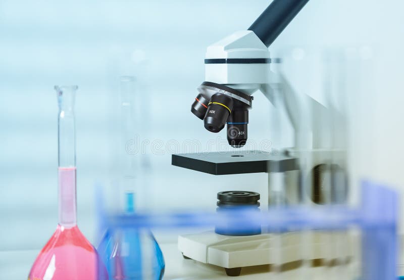 Laboratory Microscope Lens.modern Microscopes in a Lab. Stock Image ...