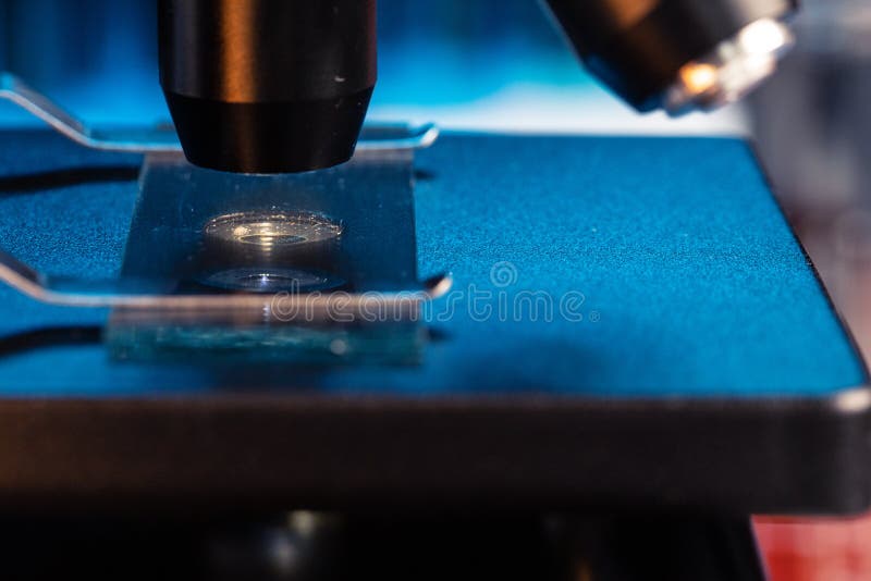 Microscope with Lenses Close Up Against Dark Background Stock Photo ...
