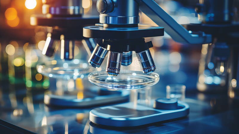 Laboratory Microscope and Petri Dish for Scientific Research. Stock ...