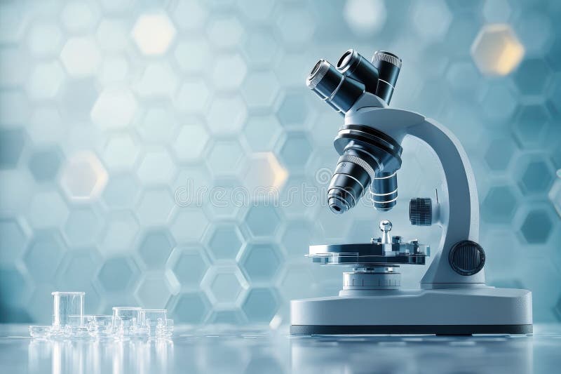 A Laboratory Microscope Positioned on a Bright, Hexagonal-patterned ...