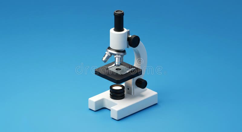 Isometric Laboratory Microscope on Blue Background Stock Illustration ...