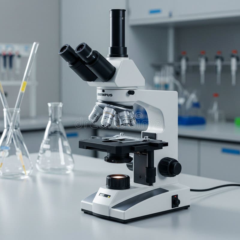 A Laboratory with a Microscope Prominently Placed on a Workbench. the ...