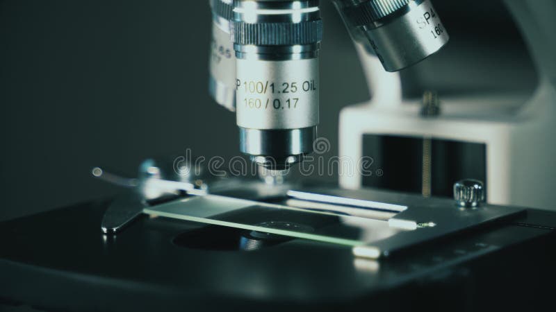 Microscope with Sample Glass. Stock Video - Video of lens ...